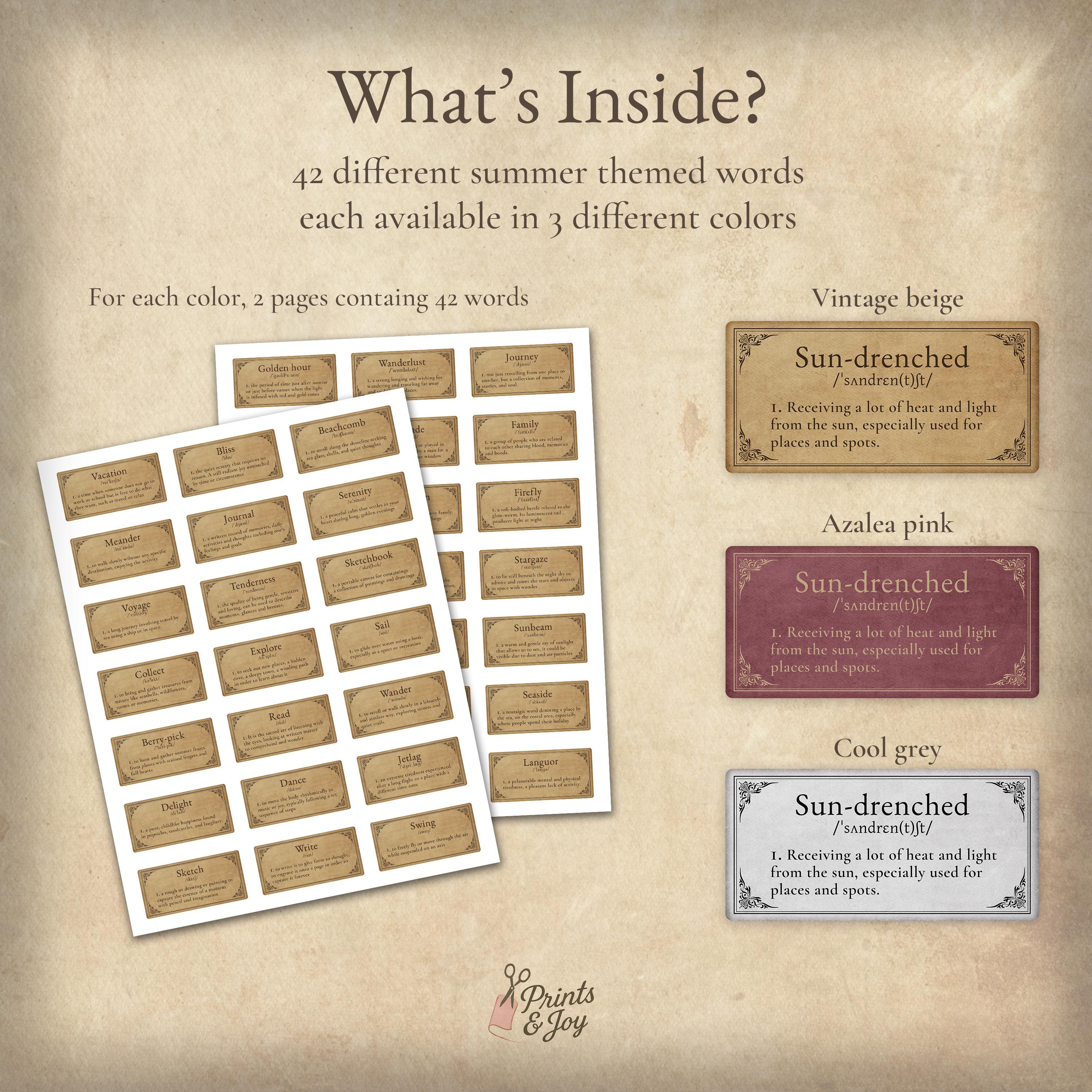 Printable Vintage Summer Dictionary Words, Scrapbook Cut-outs, Junk ...