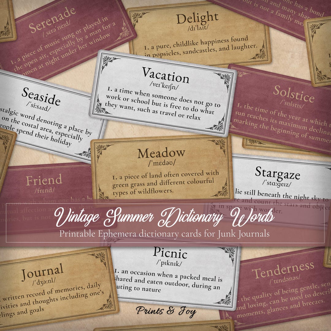 Printable Vintage Summer Dictionary Words, Scrapbook Cut-outs, Junk ...