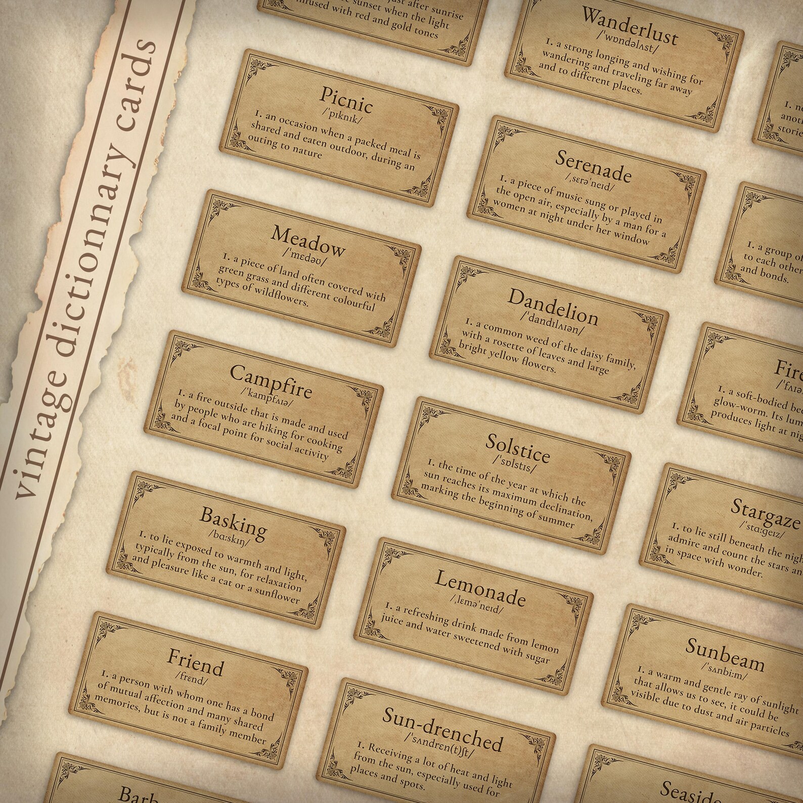 Printable Vintage Summer Dictionary Words, Scrapbook Cut-outs, Junk ...