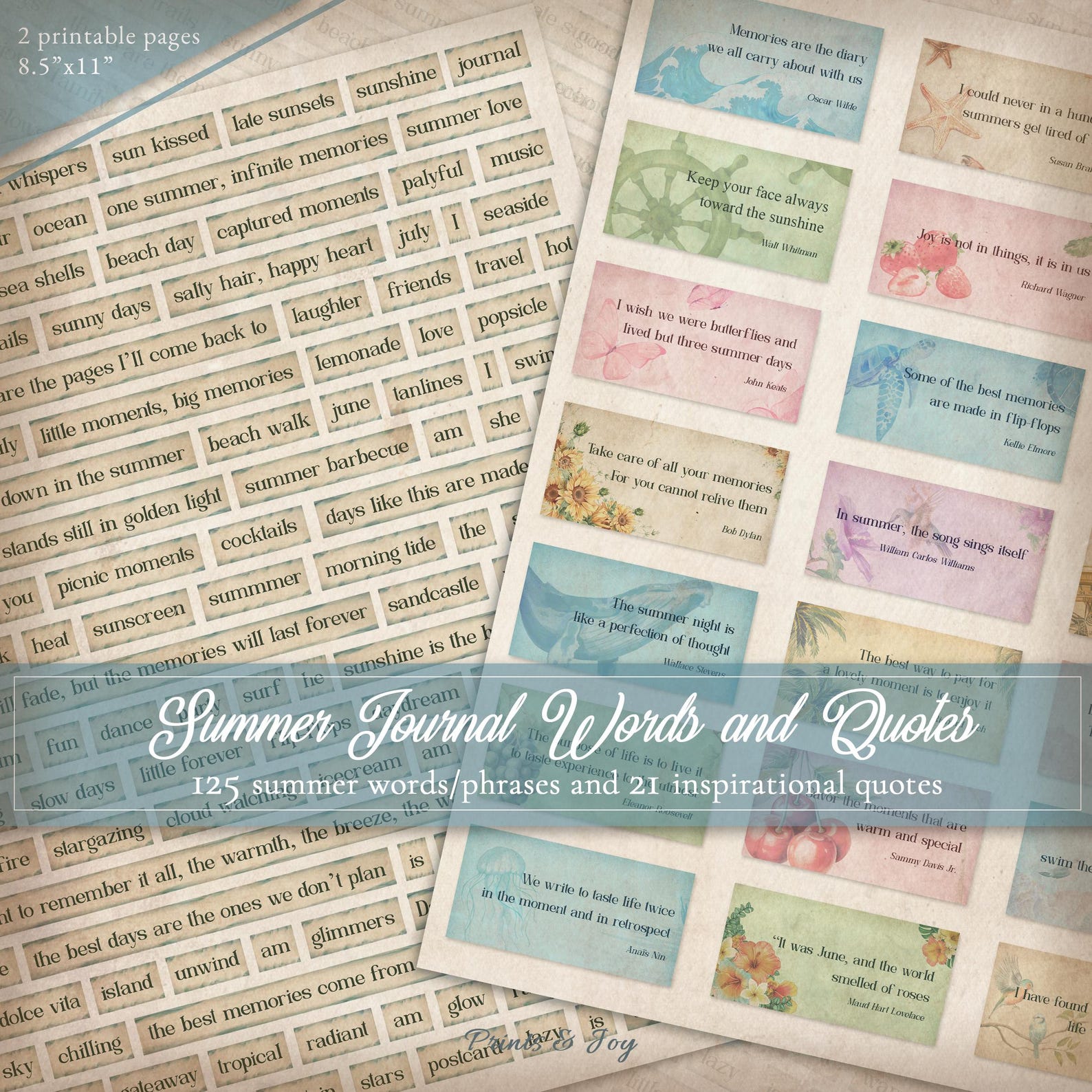 Printable Summer Words & Quotes for Junk Journals, Vintage Ephemera ...