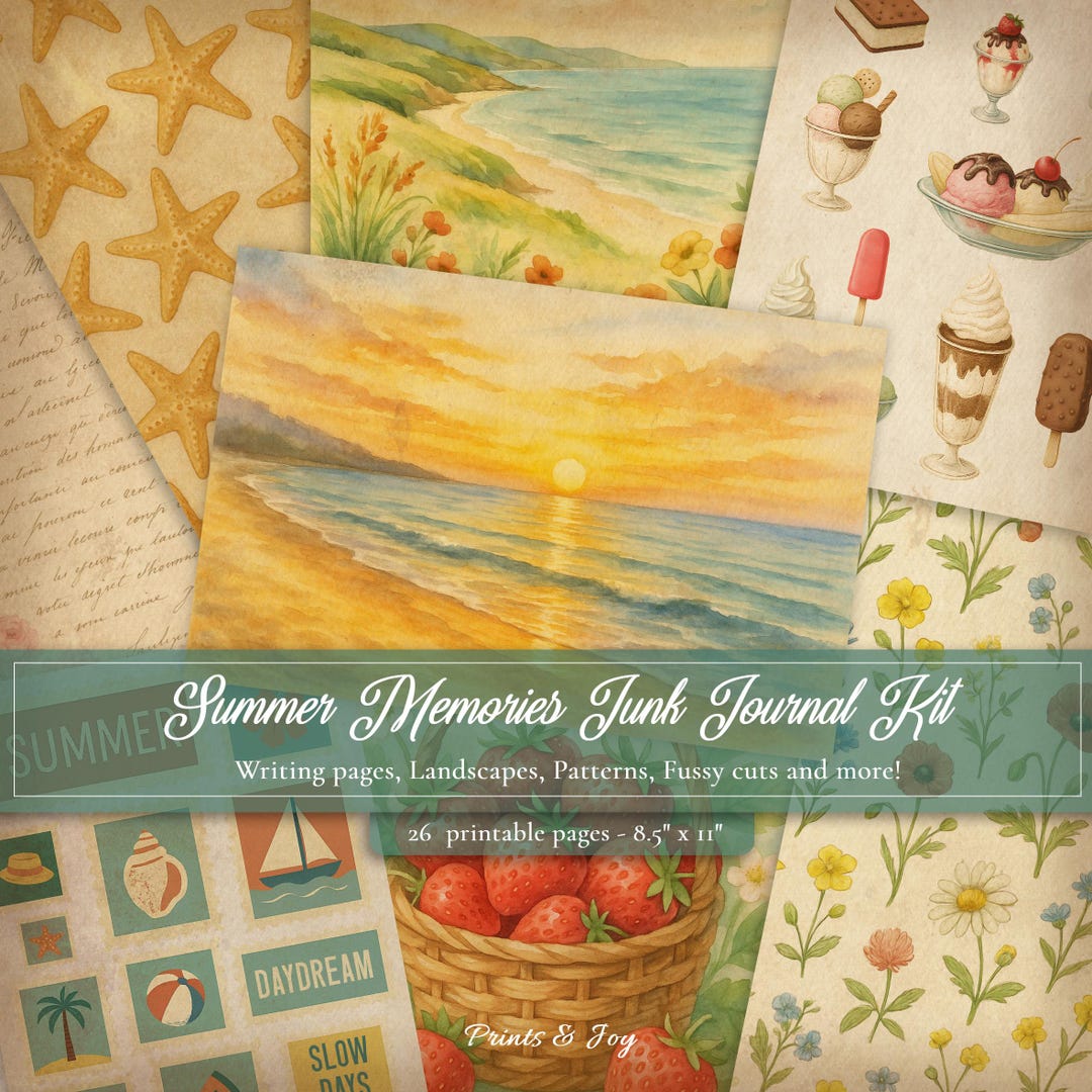 Summer Memories Junk Journal Kit, Beach, Travel, Seashells, Ocean ...