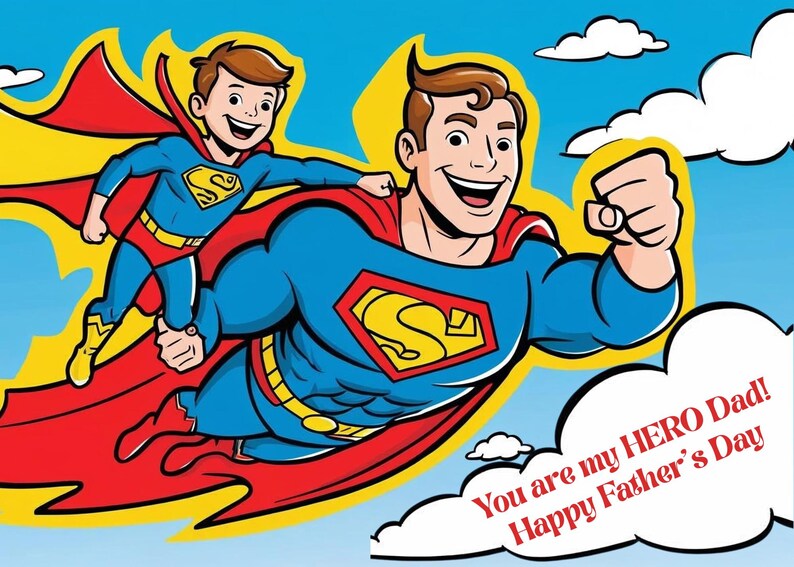 Editable Father’s Day Card – “you Are My Hero Dad” – Printable Greeting ...