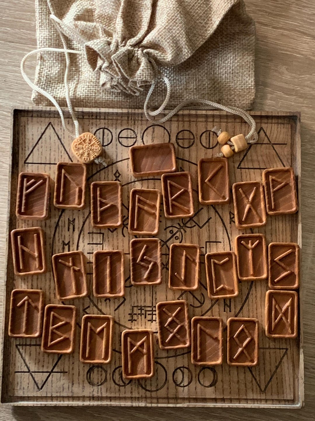 Dark Ash Rune Set – Unique Wooden Runes in Jacquard Pouch With ...