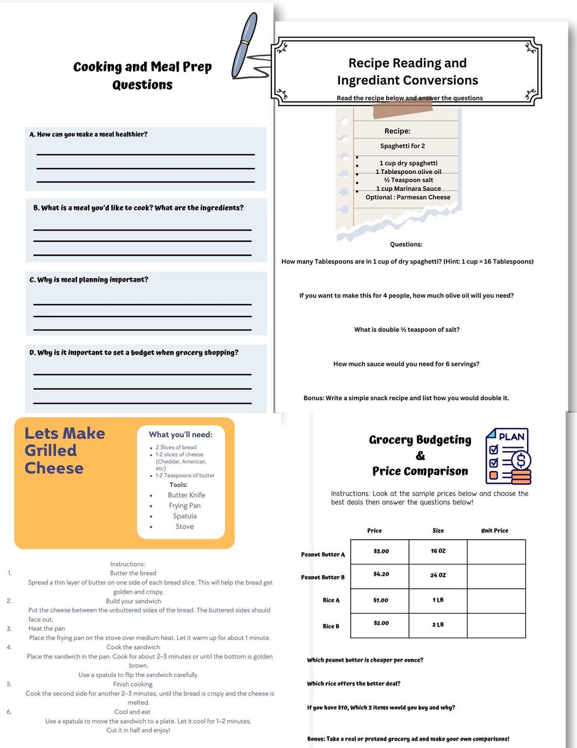 Cooking and Meal Prep Middle School - Etsy
