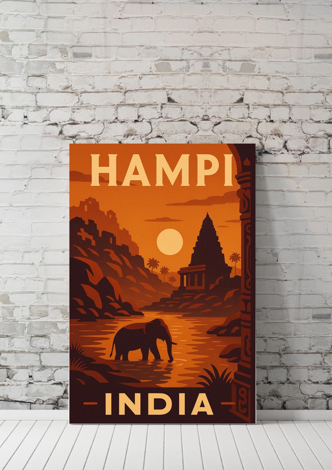 Hampi India Printable Poster | Digital Wall Art With Temple, Elephant ...
