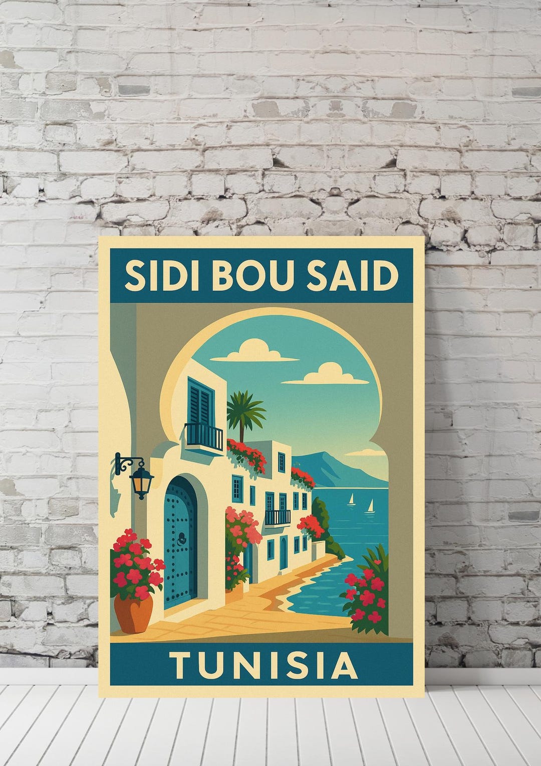 Sidi Bou Said Tunisia Travel Poster – Mediterranean Coastal Wall Art ...