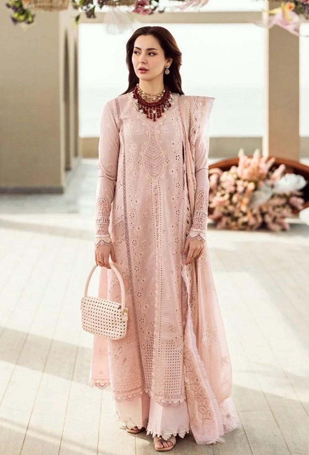Traditional Cotton A-line Kurta Set With Trouser & Khaddi Net Dupatta ...