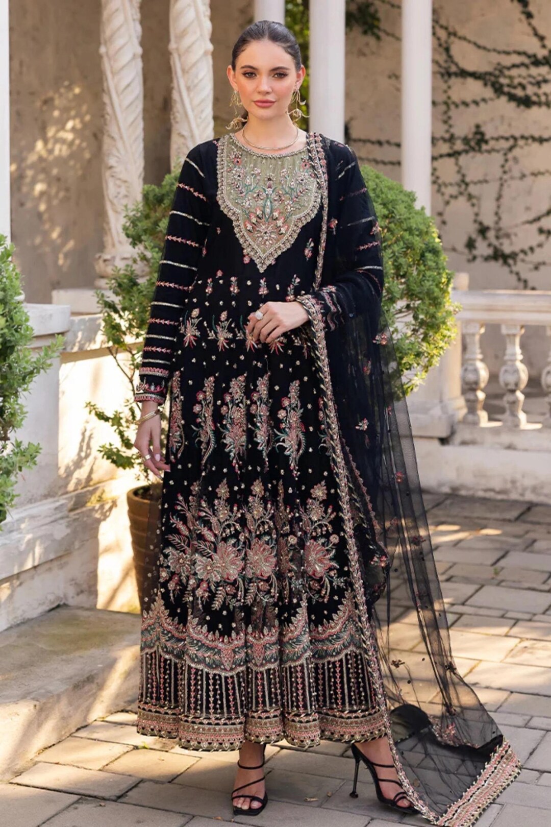 Pakistani Long Frock Outfit | Soft Net Dress With Viscose Trouser ...