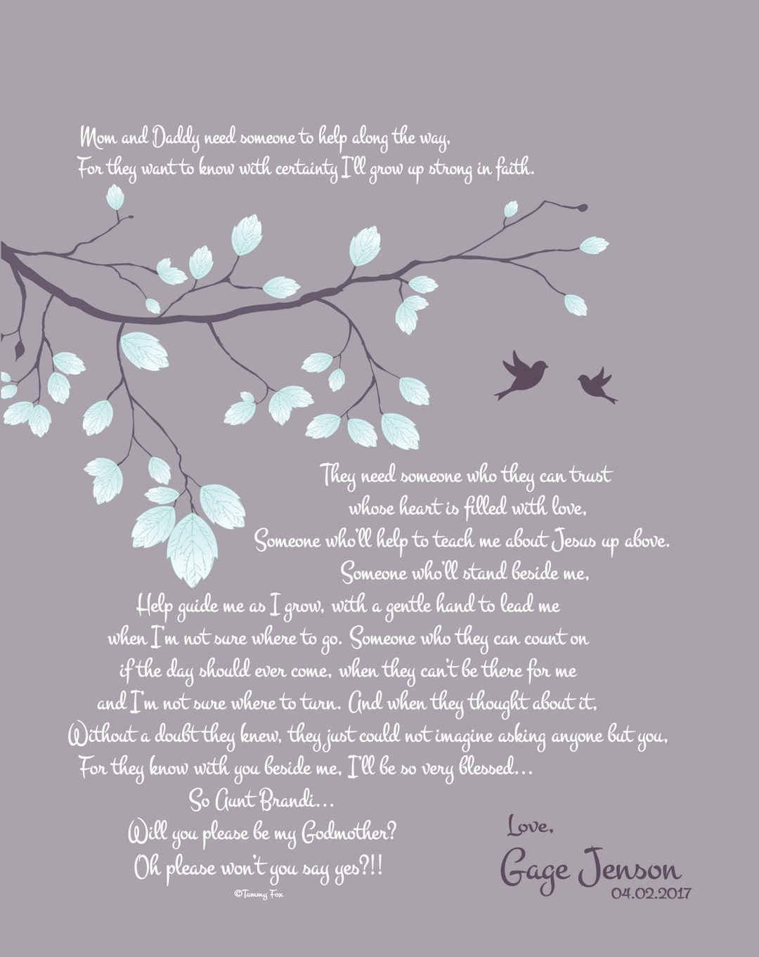 Personalized Godparent Proposal Print: 'will You Be My' Poem - Etsy