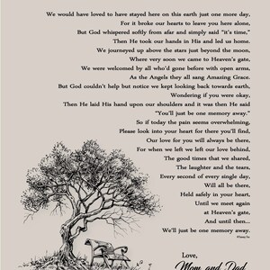 Personalized Memorial Print: Loss of Loved One, 'one Memory Away' Poem ...