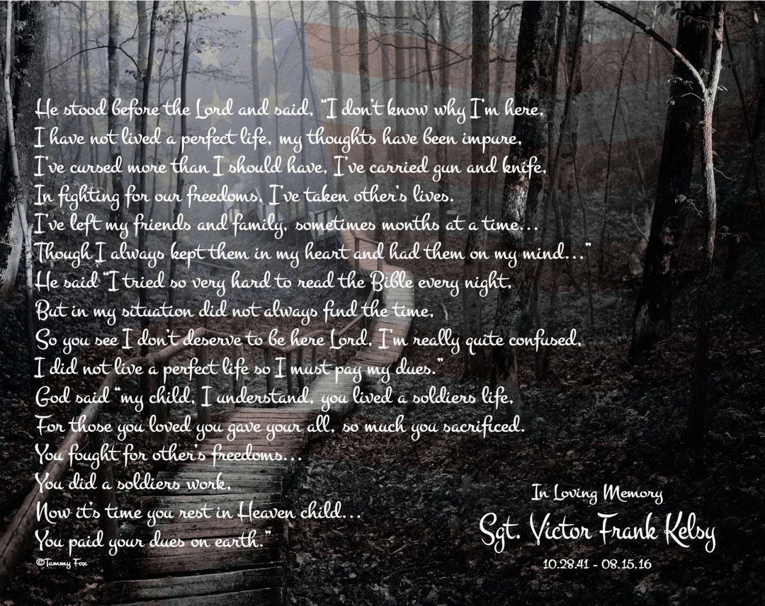 Soldier Memorial Poem-soldier Remembrance Print-fallen Soldier Sympathy ...