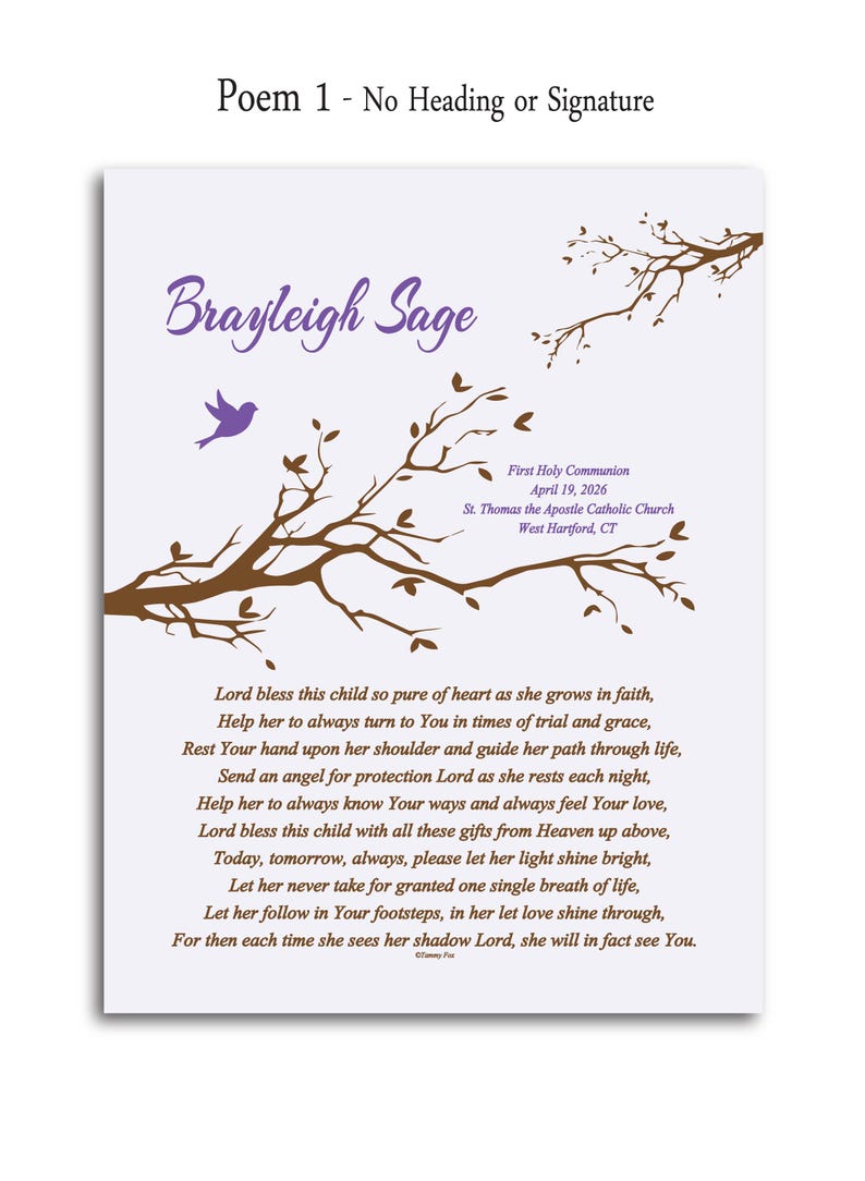 Classic First Communion Keepsake for Girl, Personalized Catholic Poem ...