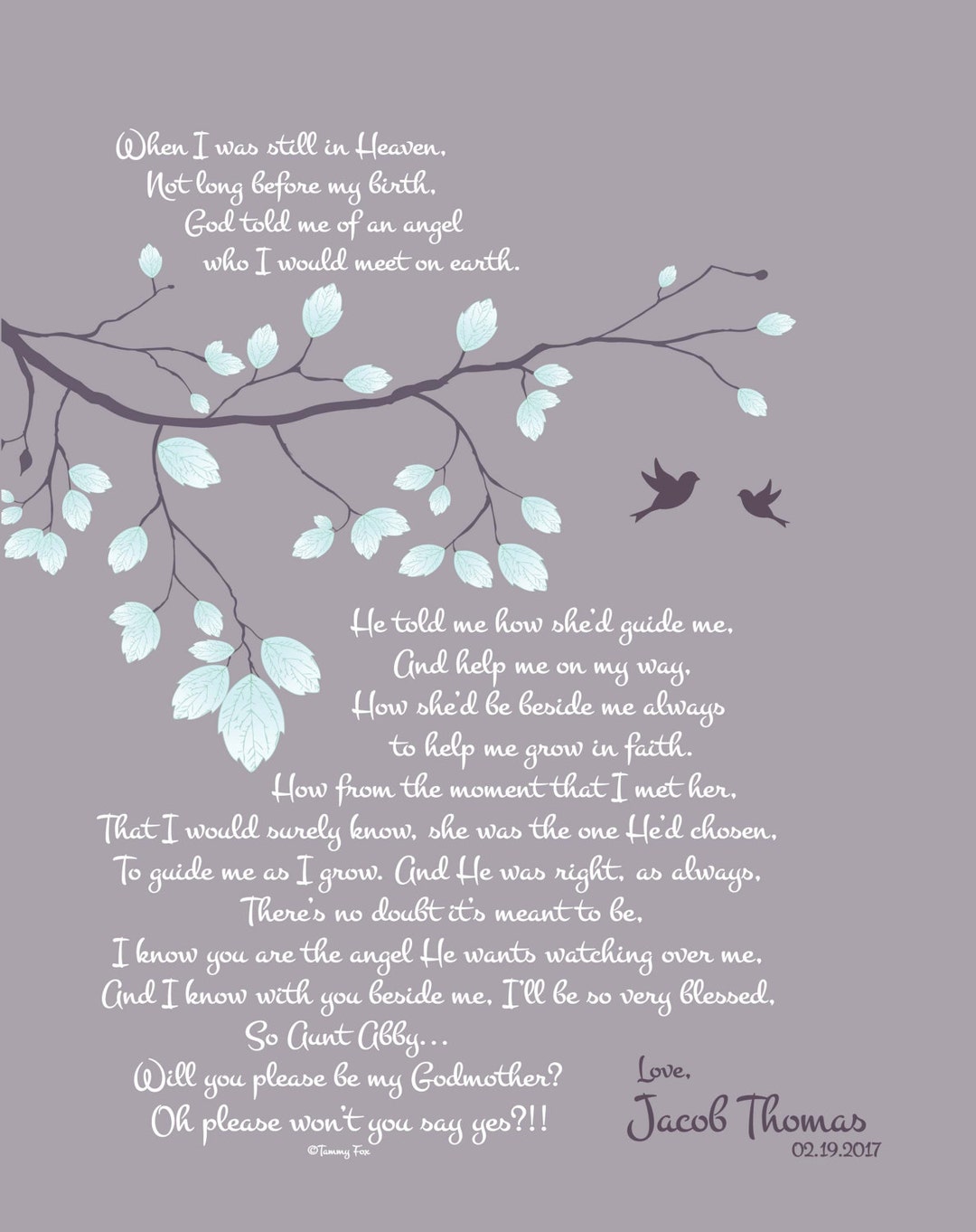 Will You Be My Godparent Poem Print: Personalized Godparent Proposal ...