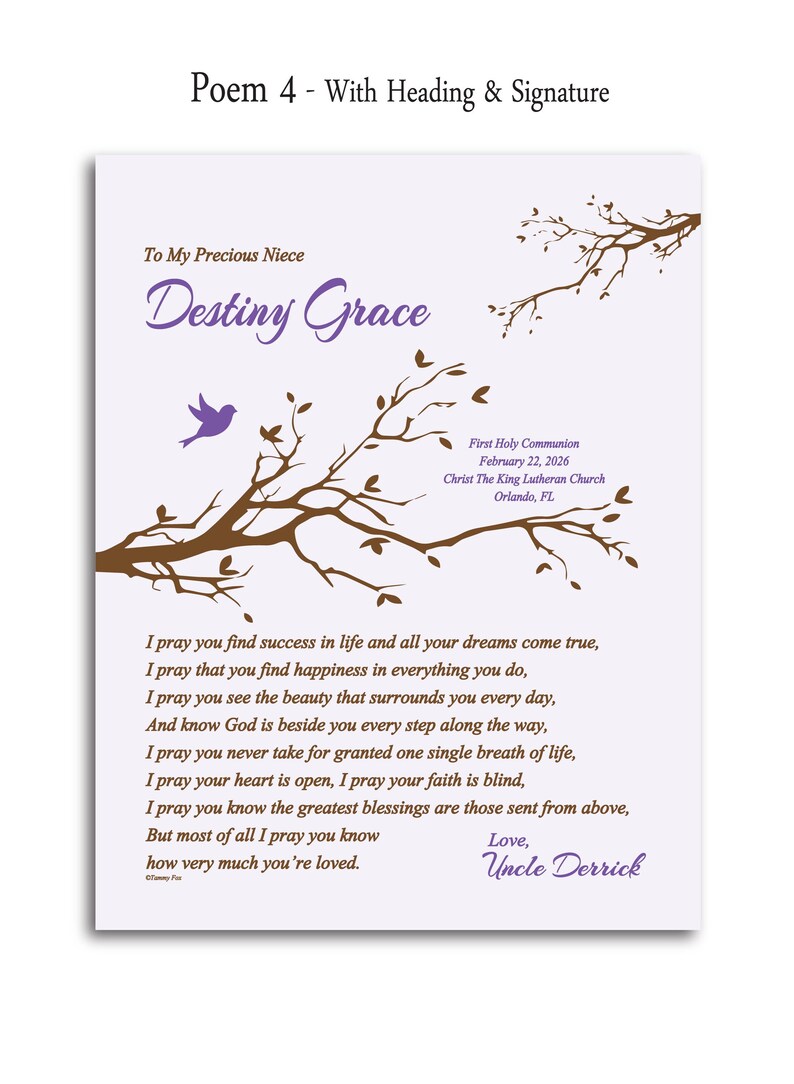 Classic First Communion Keepsake for Girl, Personalized Catholic Poem ...