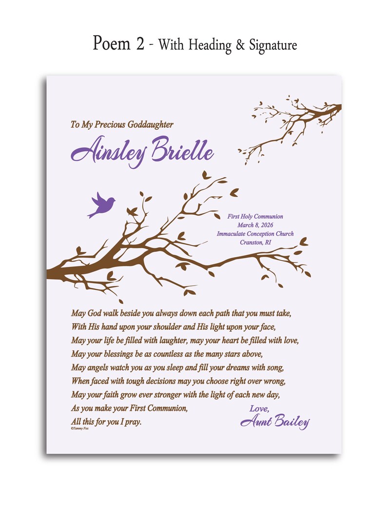 Classic First Communion Keepsake for Girl, Personalized Catholic Poem ...