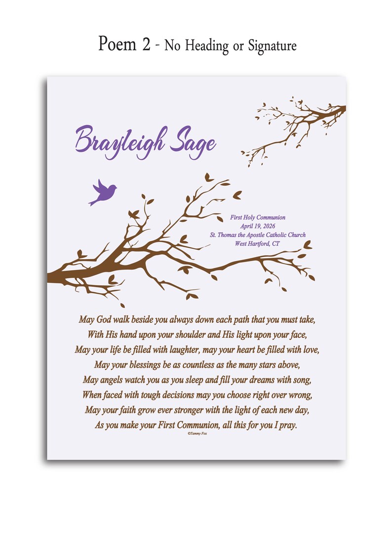 Classic First Communion Keepsake for Girl, Personalized Catholic Poem ...