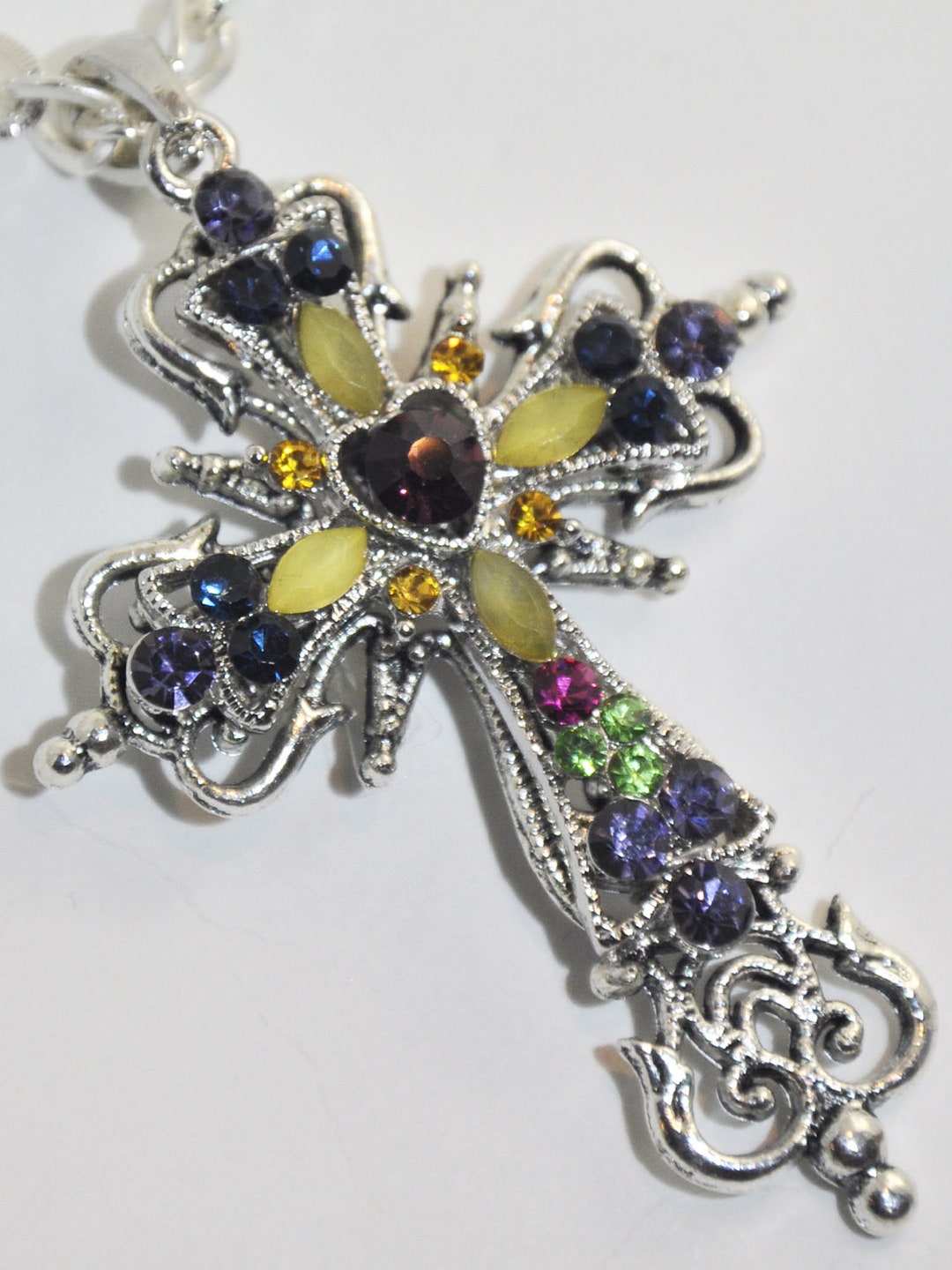 Multi Colored Rhinestone Cross Charm Rear View Mirror Charm With ...