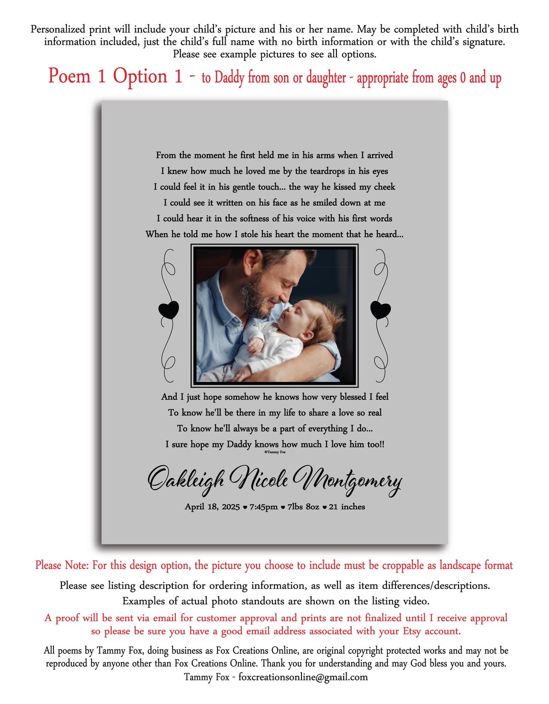 Poem Photo Print for Dad Personalized: Custom Birth Stats, Meaningful ...