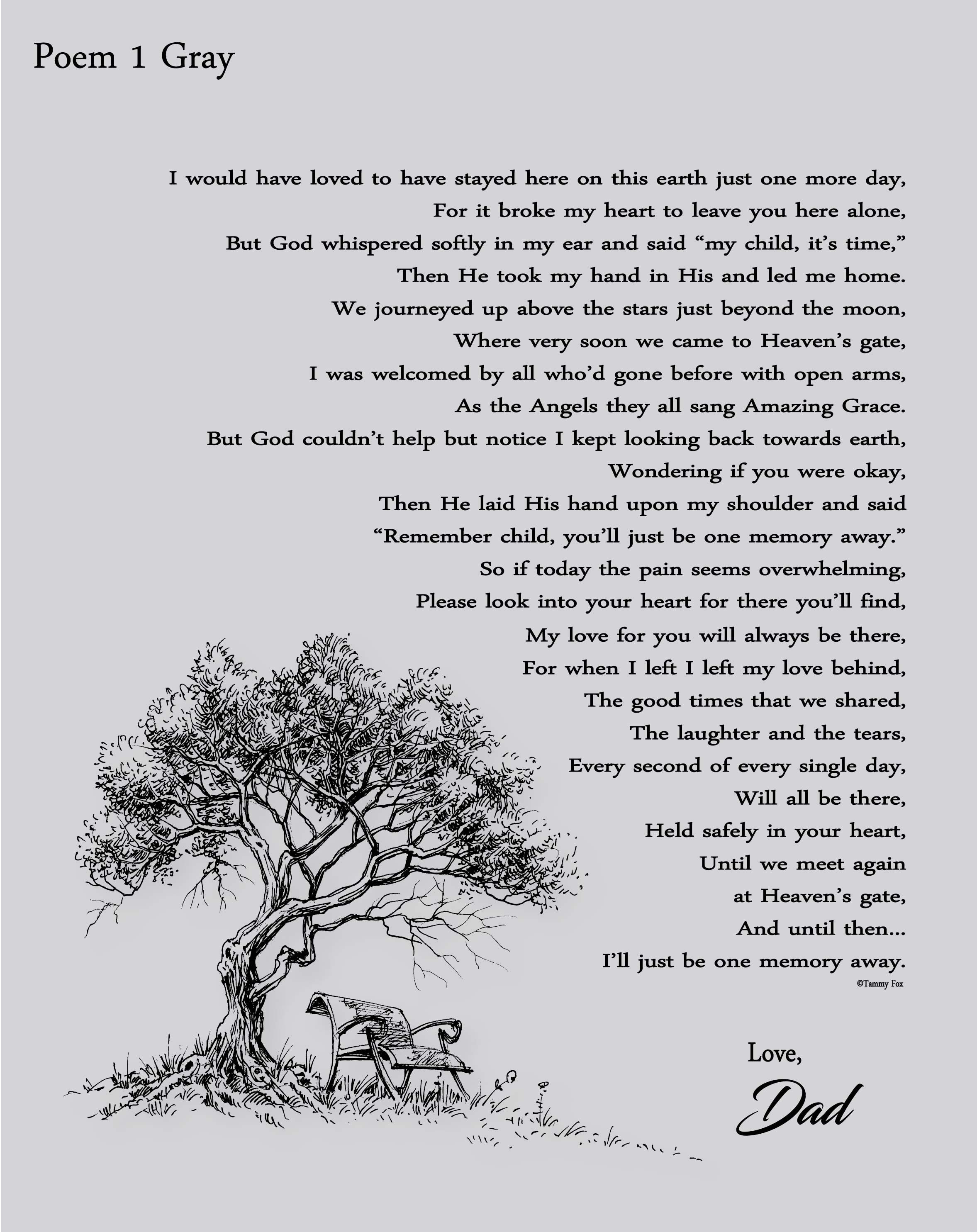 Personalized Memorial Print: Loss of Loved One, 'one Memory Away' Poem ...