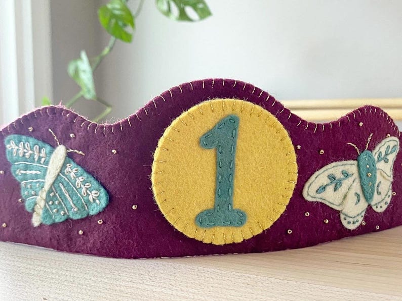 Moth Felt Birthday Crown, Kids First Birthday Party Hat, Waldorf ...