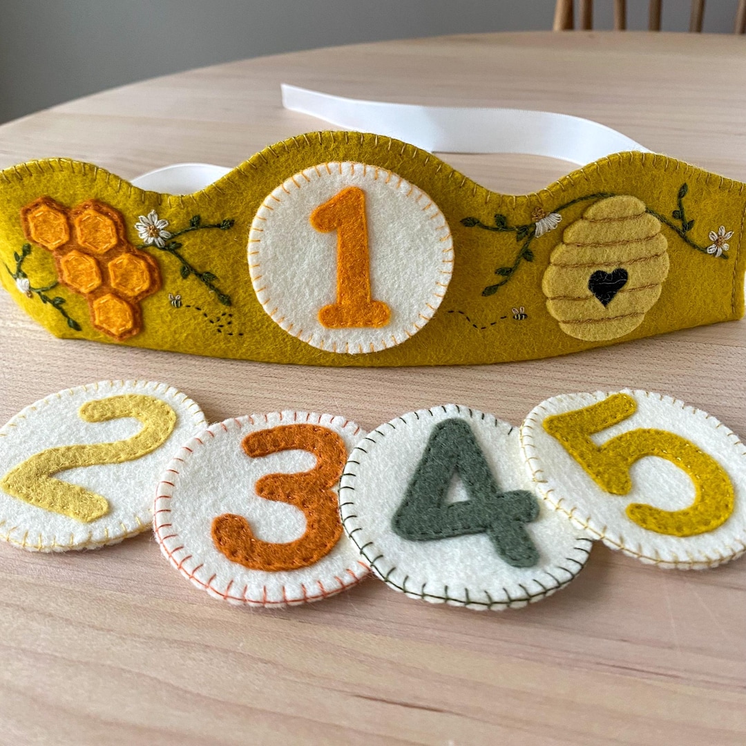 Beehive Felt Birthday Crown, Kids First Birthday Party Hat, Waldorf ...