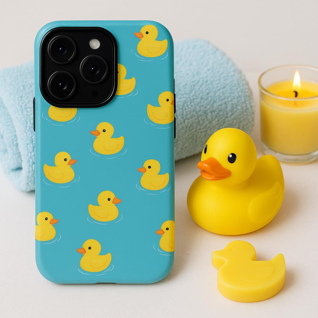 Duck Phone Case – Yellow Duck Pattern on Aqua for Iphone, Galaxy ...