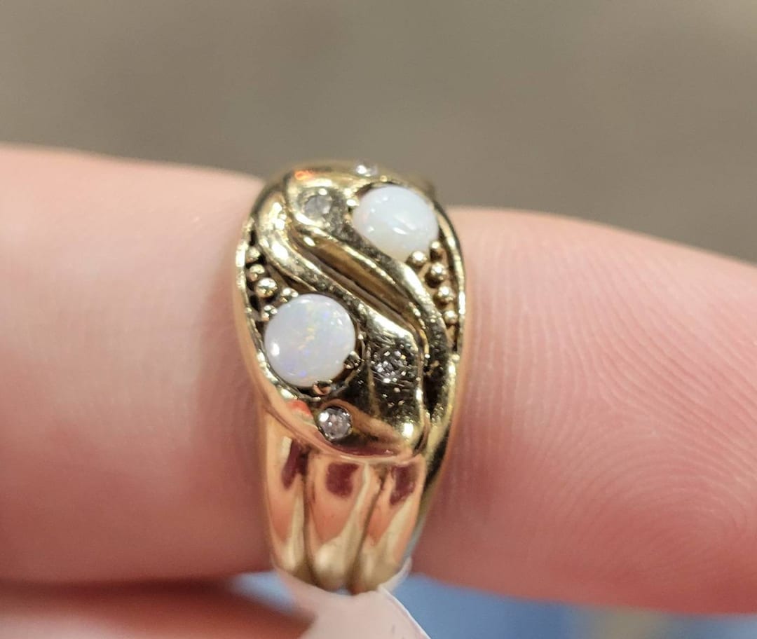 9k Gold Antique Victorian Snake Ring With Opals and Diamonds - Etsy