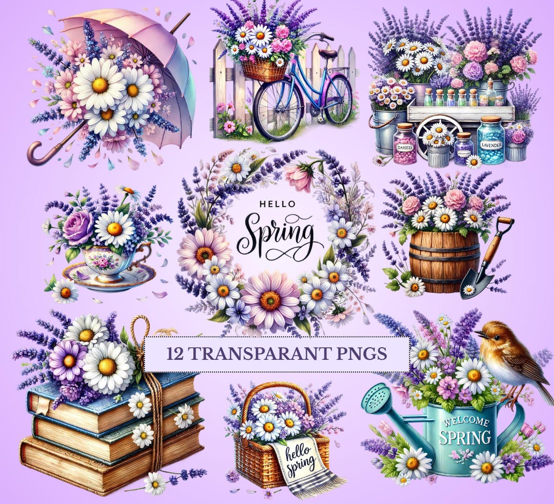 Watercolor Lavender Clipart Set: Vintage Cottagecore Flowers (flower ...