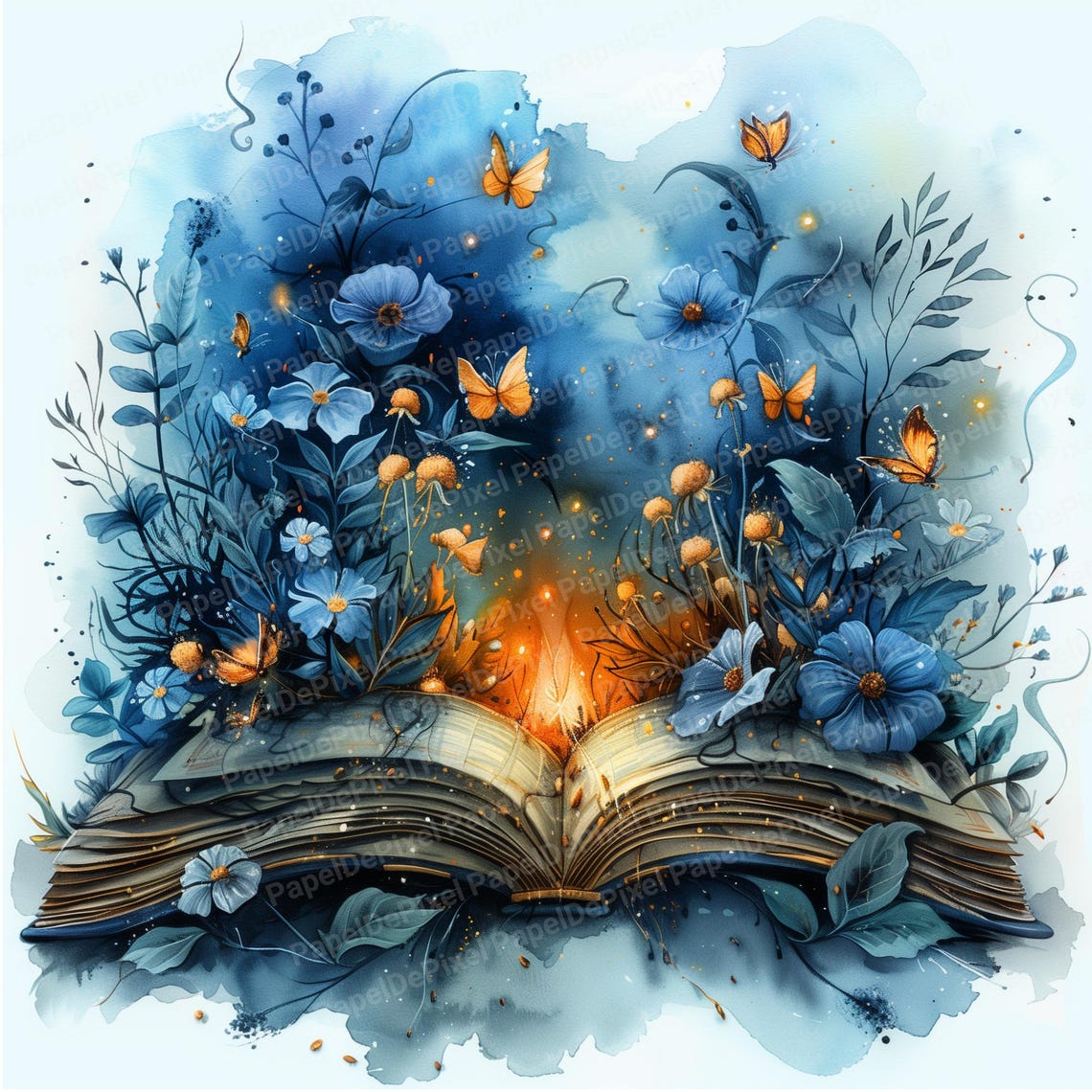 Magic Floral Book, Holy Books Clipart ,magical Flowers , Digital ...