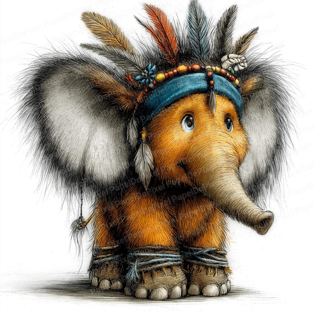 Boho Elephant Clipart: Flower Crown, Feathers - 12 JPEG Images (digital ...