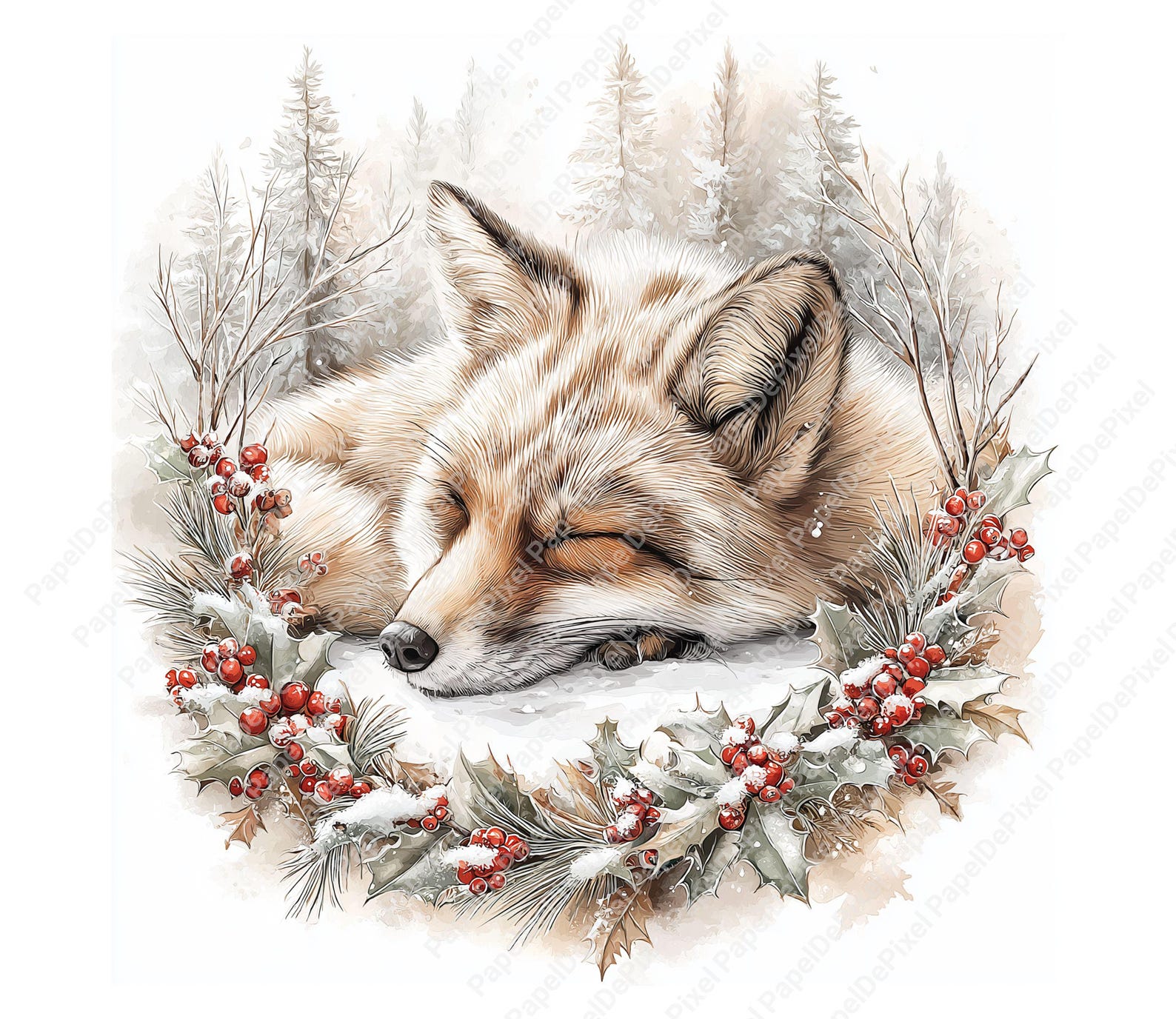 Watercolor Christmas Fox Clipart Bundle, 14 JPEG Winter Fox and Snow ...