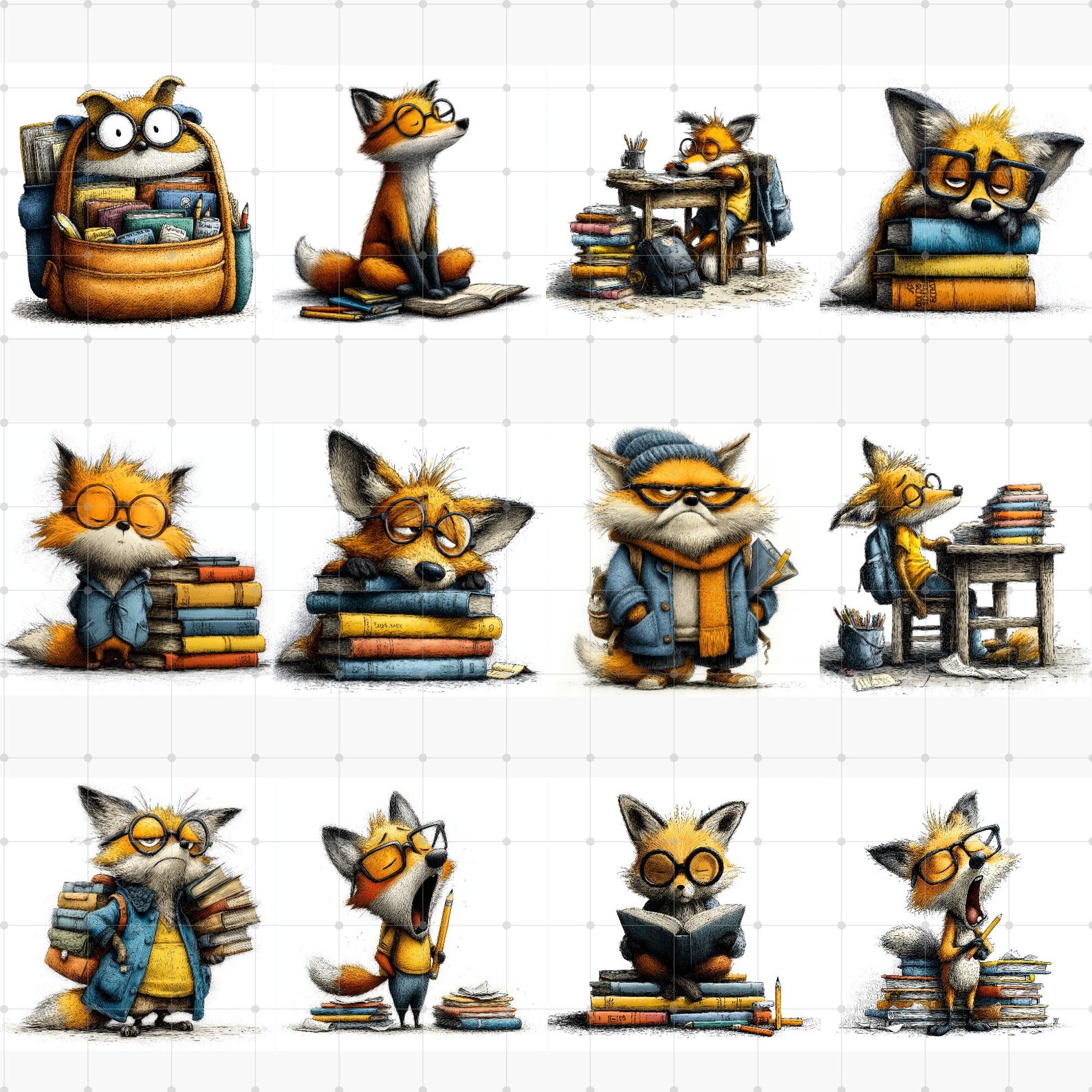 Funny Fox Clipart: Back to School Animal Graphics (20 JPEG Bundle) - Etsy