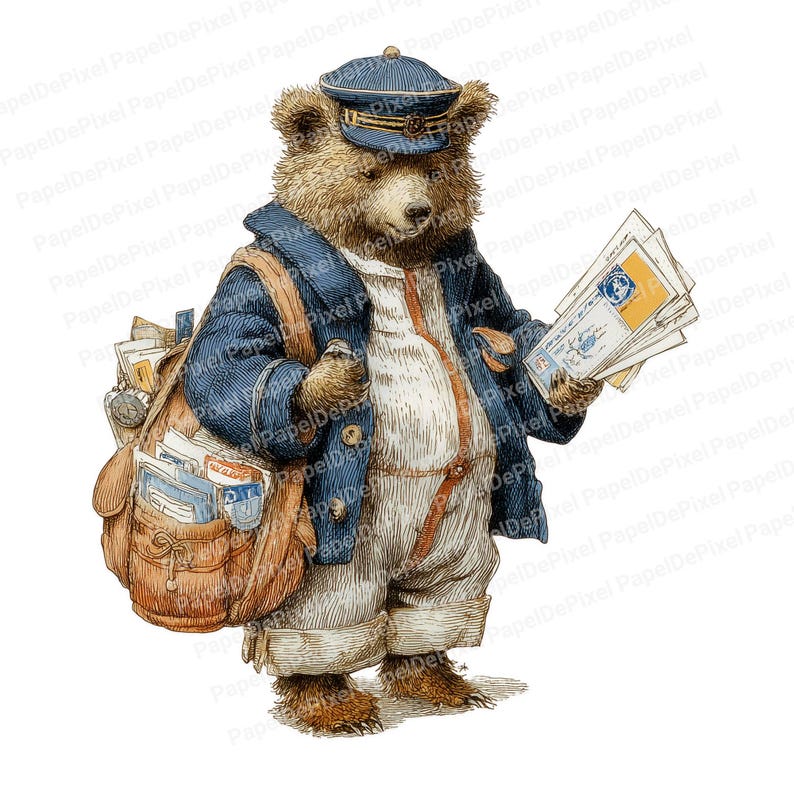 Vintage Postman Bear Clipart: Printable Pngs for Junk Journals ...