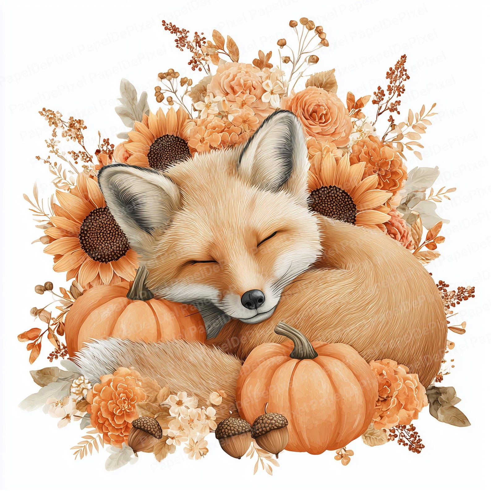 Cute Fall Fox, Fall Animal Clip Art, Printable Watercolor Fox Clipart ...