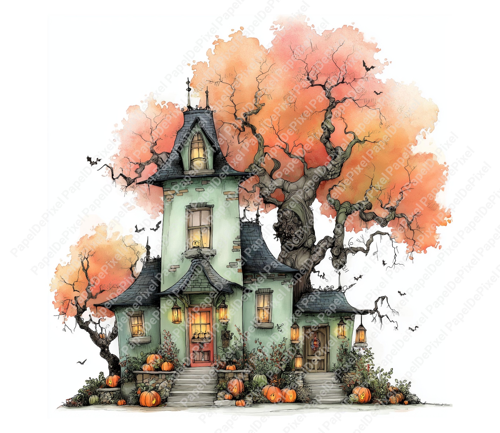Haunted House Clipart Bundle, Whimsical Halloween House, Spooky ...