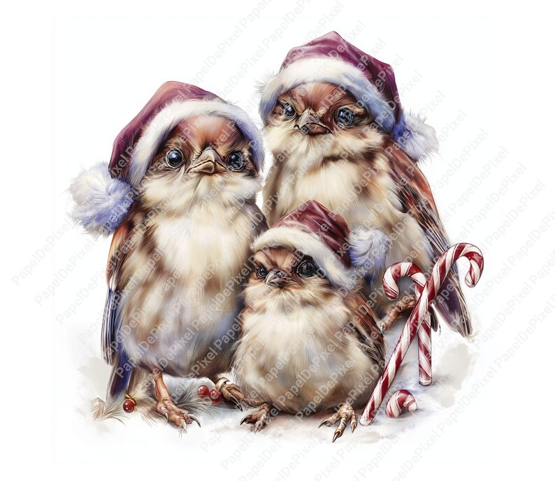 Cute Christmas Birds Clipart, Watercolor Winter Birds, Christmas Card ...