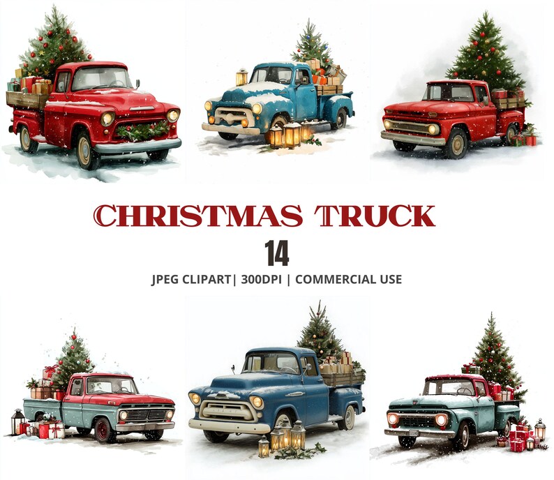 Christmas Pickup Truck Clipart, Christmas Tree Pickup Truck, Snowy ...