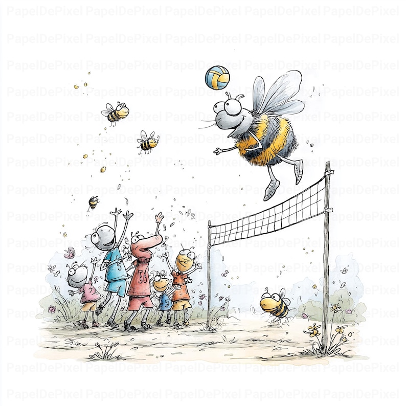 Sporty Bees Clipart: Funny Quirky Bee, Watercolor Bee Illustrations for ...