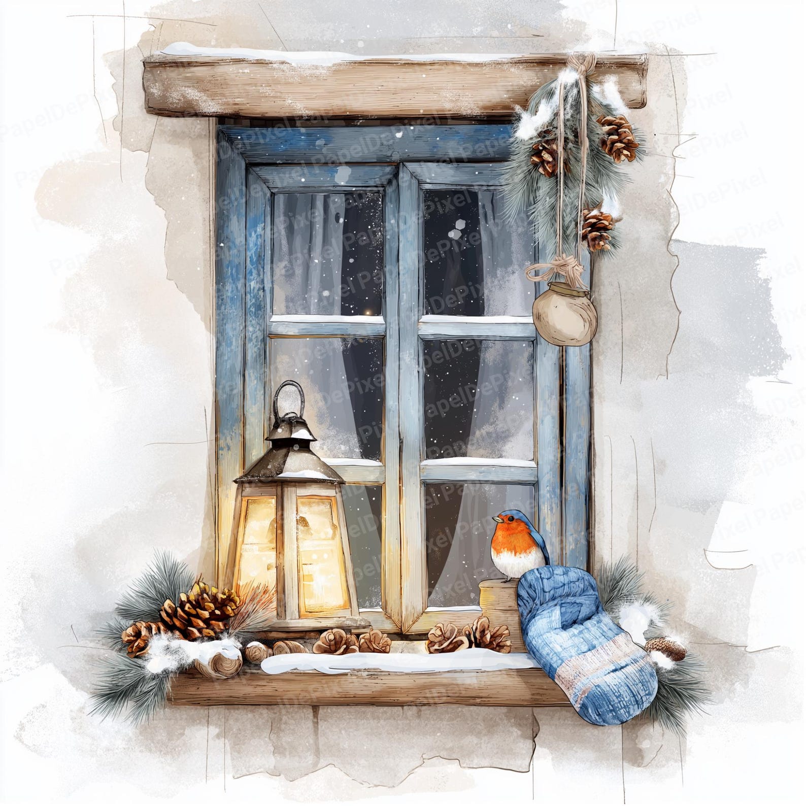 Winter Window View, Christmas Scene Clipart, Charming Window, 16JPEG ...