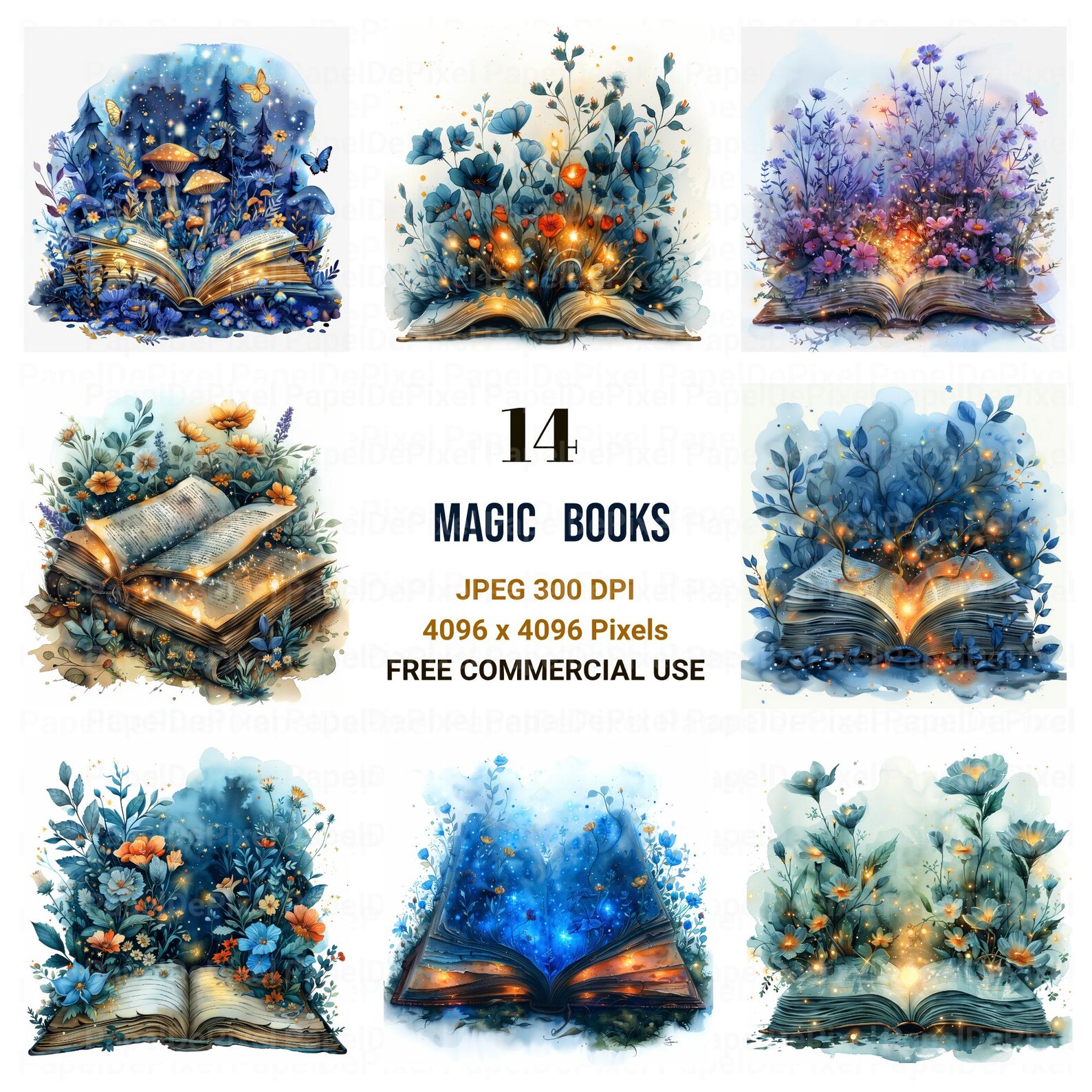 Magic Floral Book, Holy Books Clipart ,magical Flowers , Digital ...