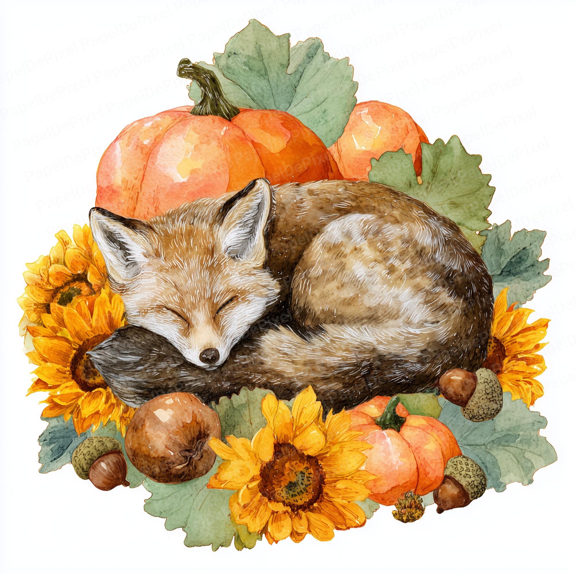 Cute Fall Fox, Fall Animal Clip Art, Printable Watercolor Fox Clipart ...