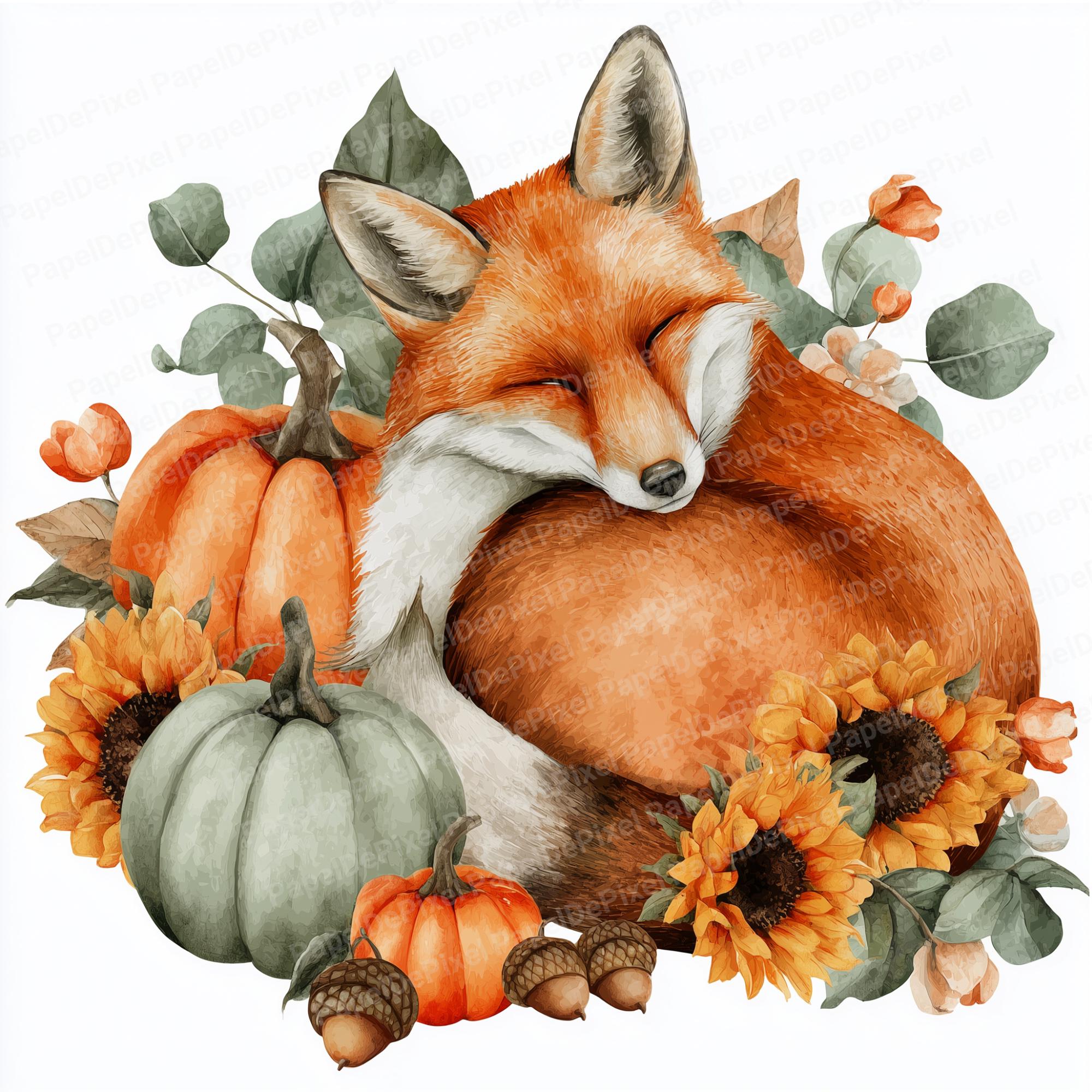 Cute Fall Fox, Fall Animal Clip Art, Printable Watercolor Fox Clipart ...