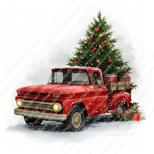 Christmas Pickup Truck Clipart, Christmas Tree Pickup Truck, Snowy ...