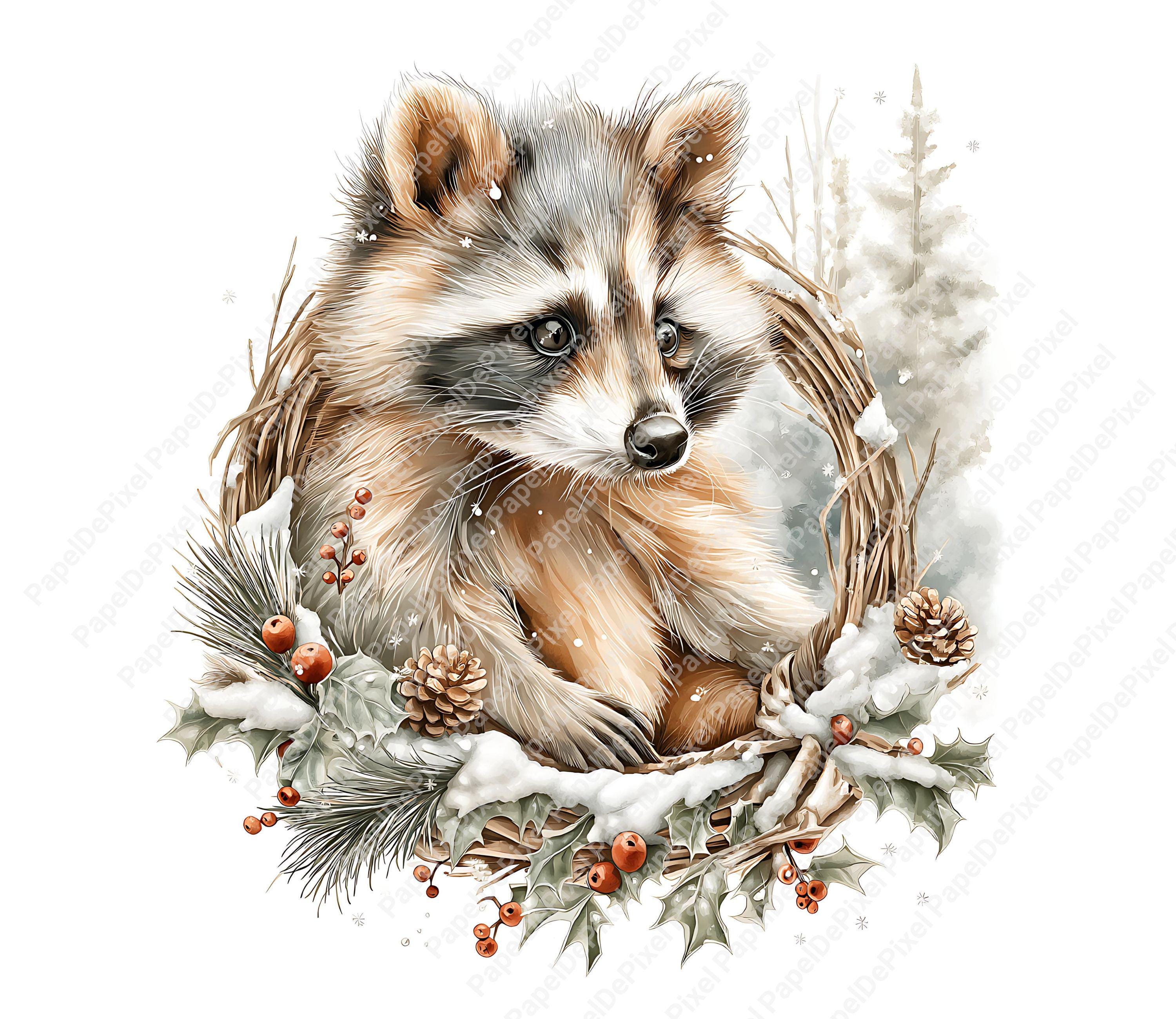 Cute Christmas Raccoon Clipart Bundle, Watercolor Winter Clipart ...
