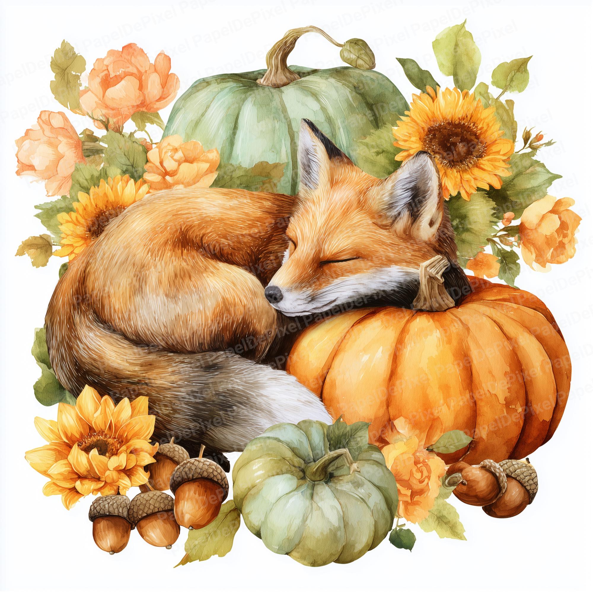 Cute Fall Fox, Fall Animal Clip Art, Printable Watercolor Fox Clipart ...