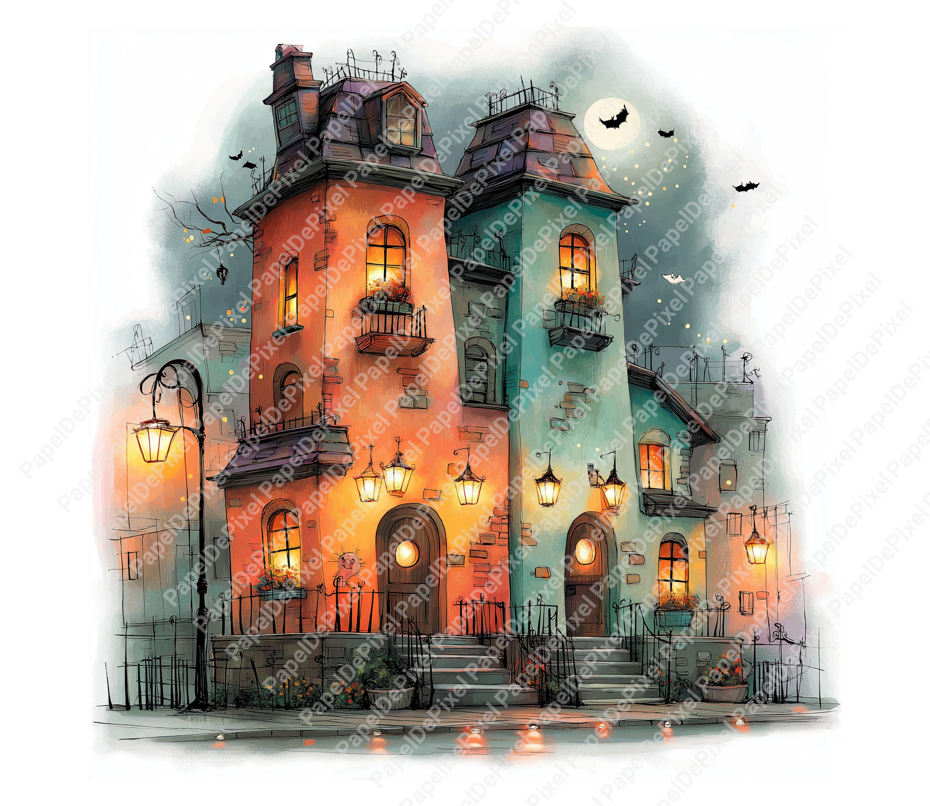 Haunted House Clipart Bundle, Whimsical Halloween House, Spooky ...