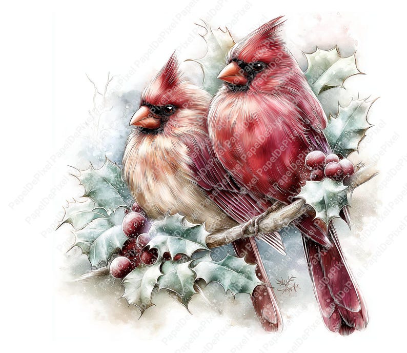 Cute Christmas Birds Clipart, Watercolor Winter Birds, Christmas Card ...