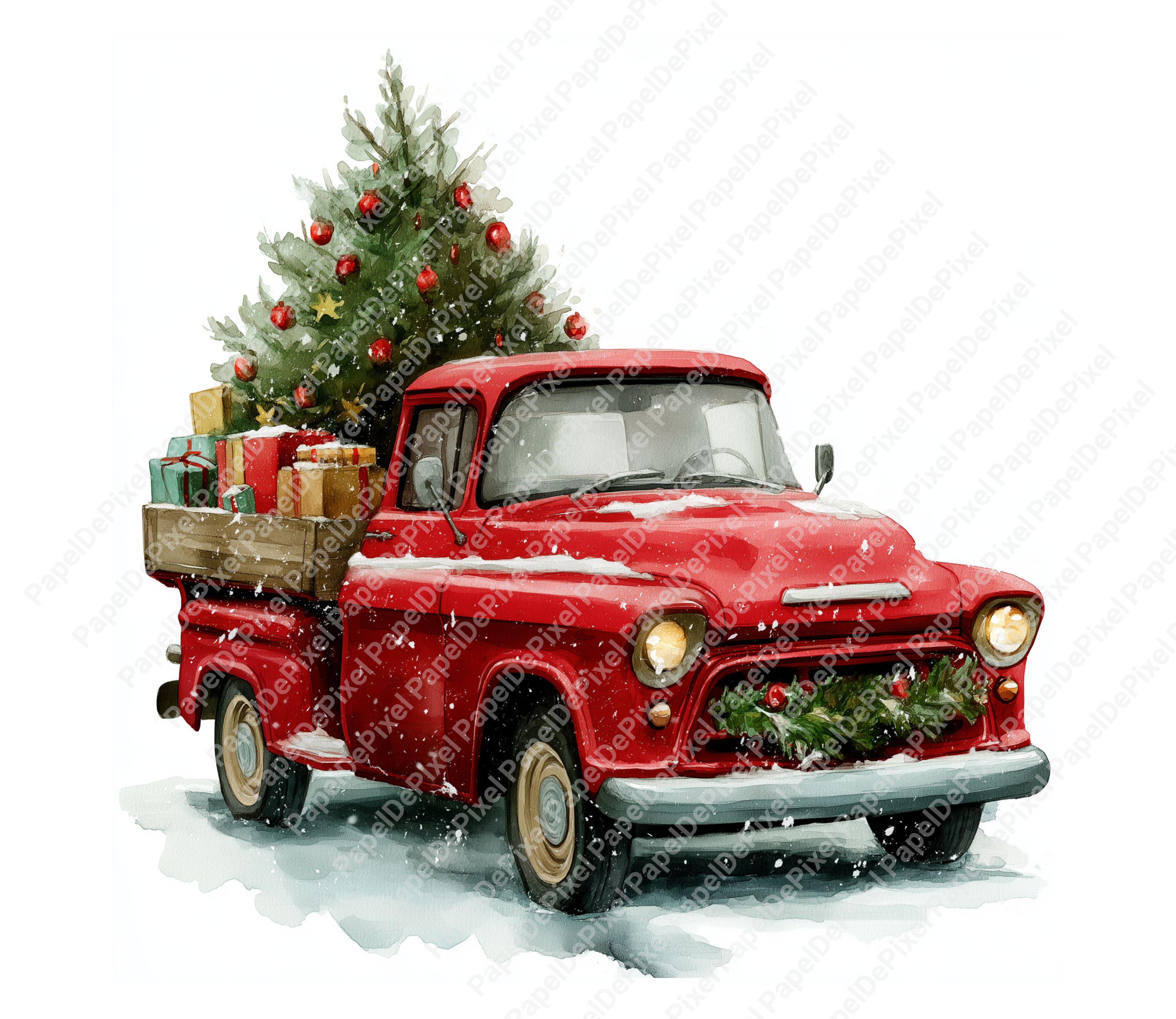 Christmas Pickup Truck Clipart, Christmas Tree Pickup Truck, Snowy ...