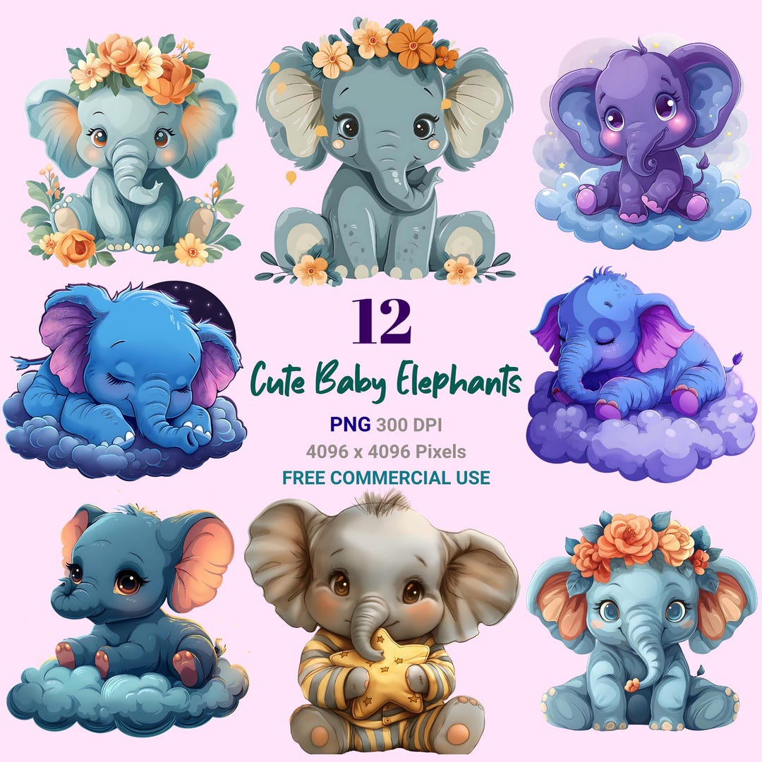 12 Cute Baby Elephant Clipart Png, Nursery Elephant, Cute Animal ...