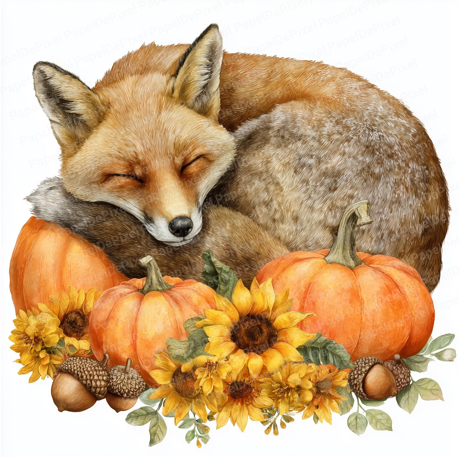 Cute Fall Fox, Fall Animal Clip Art, Printable Watercolor Fox Clipart ...